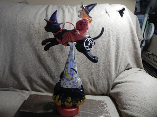 Dept 56 Animated 19" Tall Rocking Witch Riding a Black Cat Above a ...