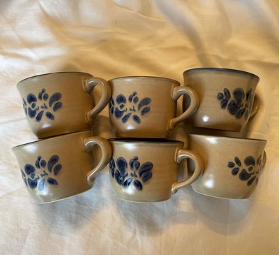 VTG SET 6 COFFEE CUPS MUGS Pfaltzgraff Copyright Folk Art Pattern Brown ...
