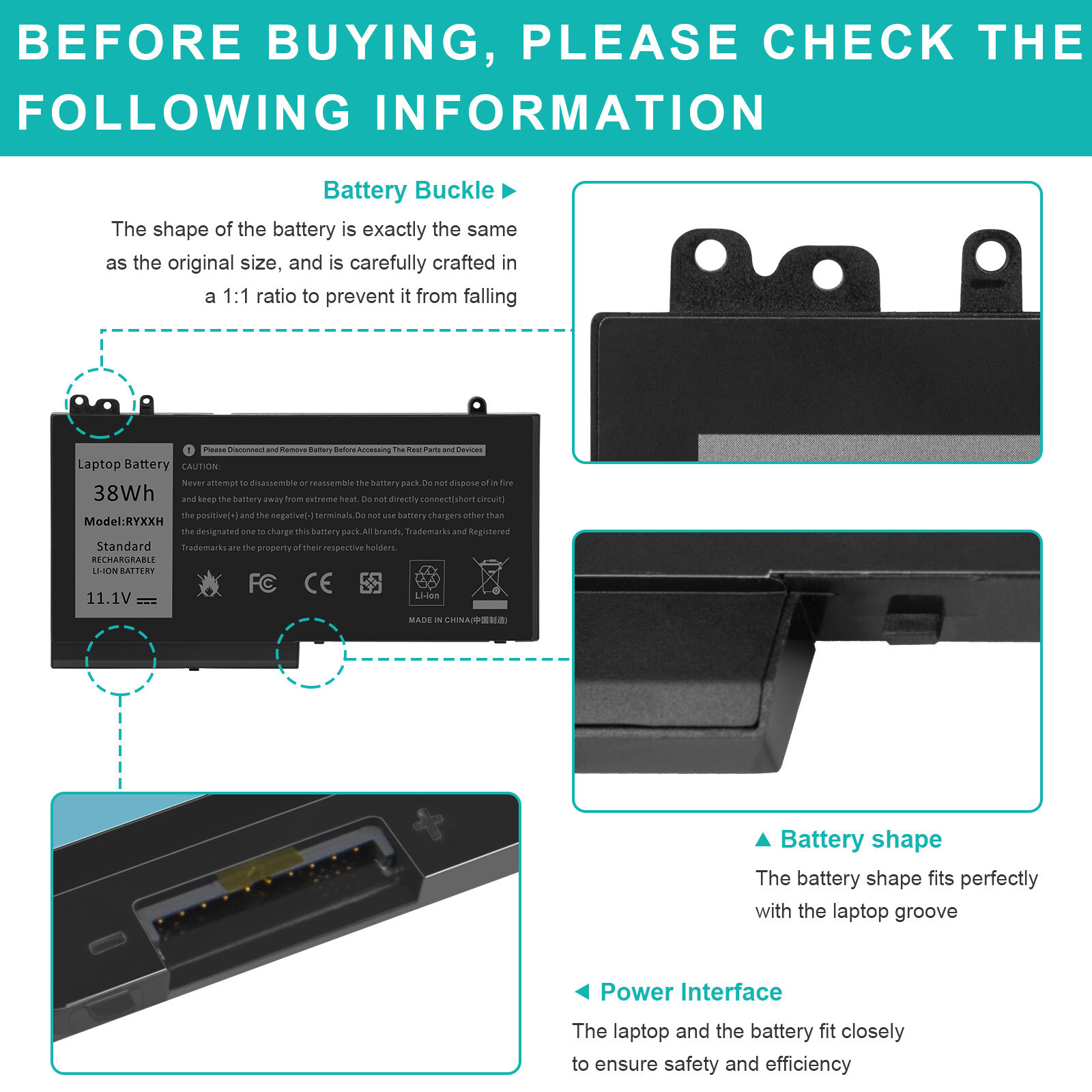 Type RYXXH G5M10 Battery for DELL Latitude 3150 3160 12" E5250 Latitude ...