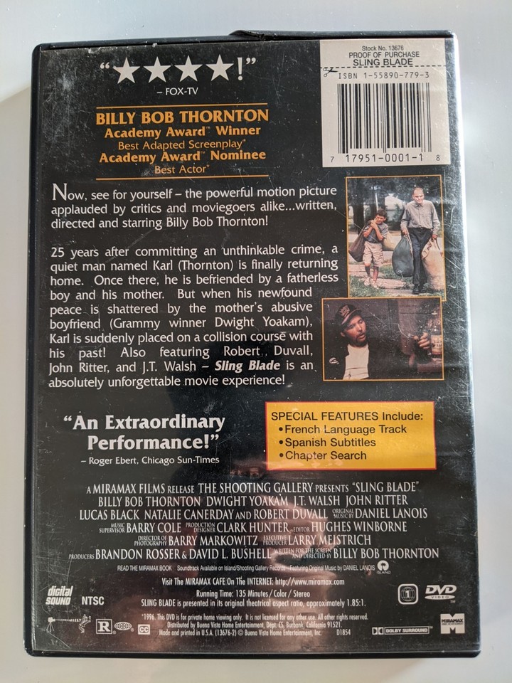 Sling Blade DVD 1996 Widescreen Billy Bob Thornton Oscar Winner | eBay