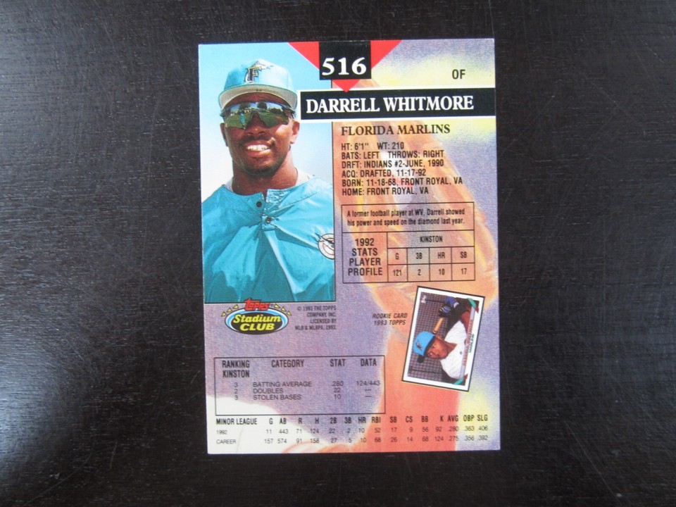 1993 Stadium Club # 516 Darrell Whitmore Autograph Signed Auto Card (M2 ...