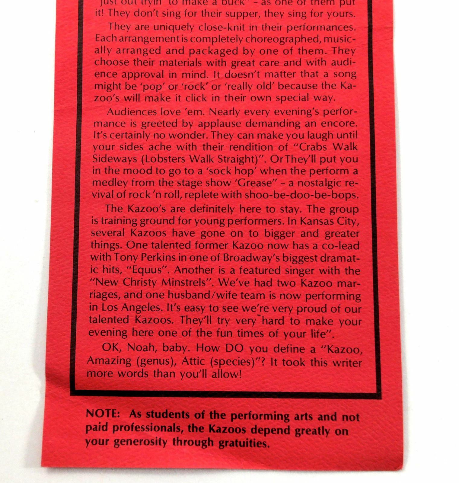 KAZOO Amazing Attic Kazoo's Vintage Menu Card TIFFANY'S ATTIC Kansas ...