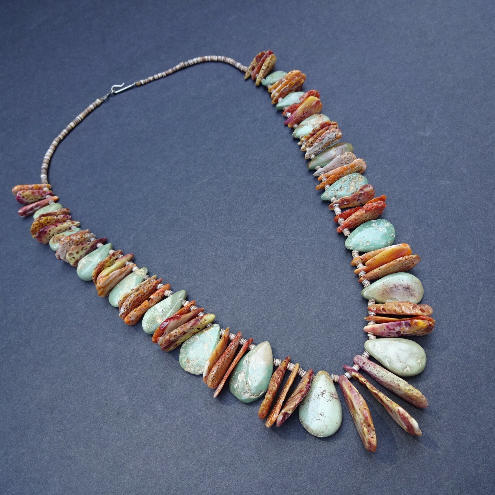 Vintage SPINY OYSTER SHELL and GREEN TURQUOISE Shell Heishi NECKLACE | eBay