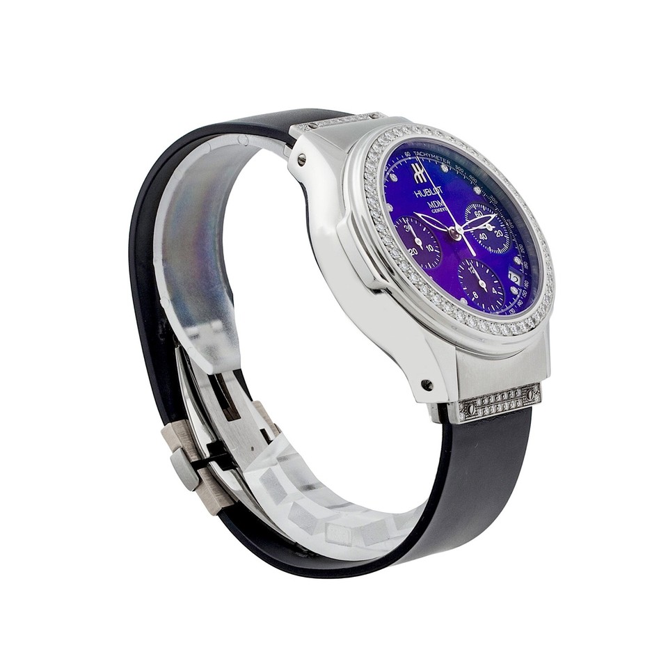 Men's Hublot Elegant MDM Chronograph 1810.1.054 Blue Dial 40mm Diamond ...
