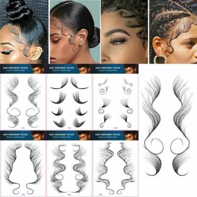 Temporary Baby Hair Art Tattoo Stickers Edge Black Hairline Decals ...