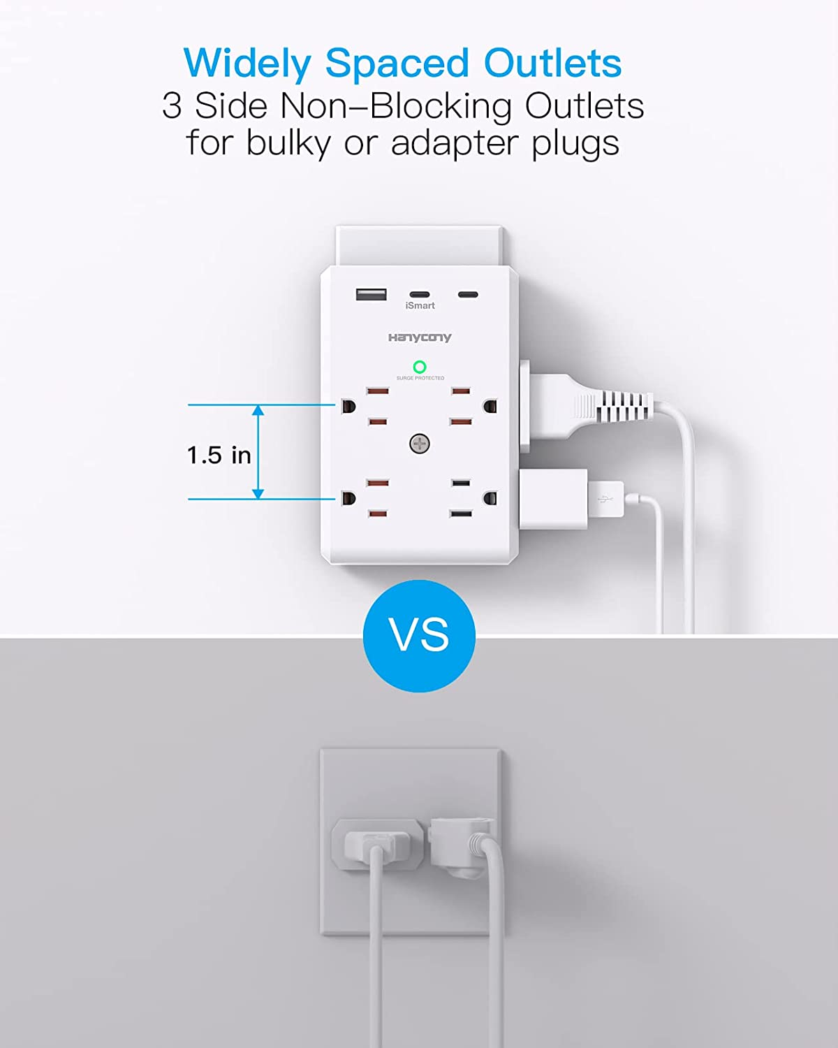 Power Strip Surge Protector Multi Plug Outlet Extender with USB C Ports ...