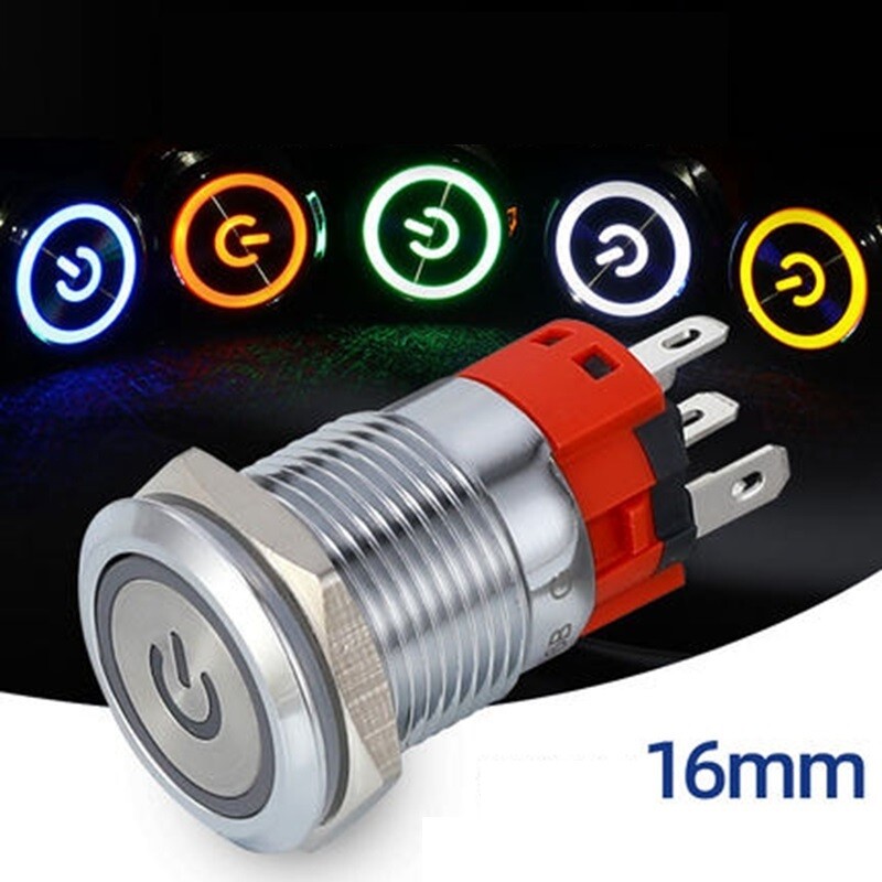 2Pcs16mm Metal Push Button Ring Power LED Light Lock5Pin1NO1NC ...