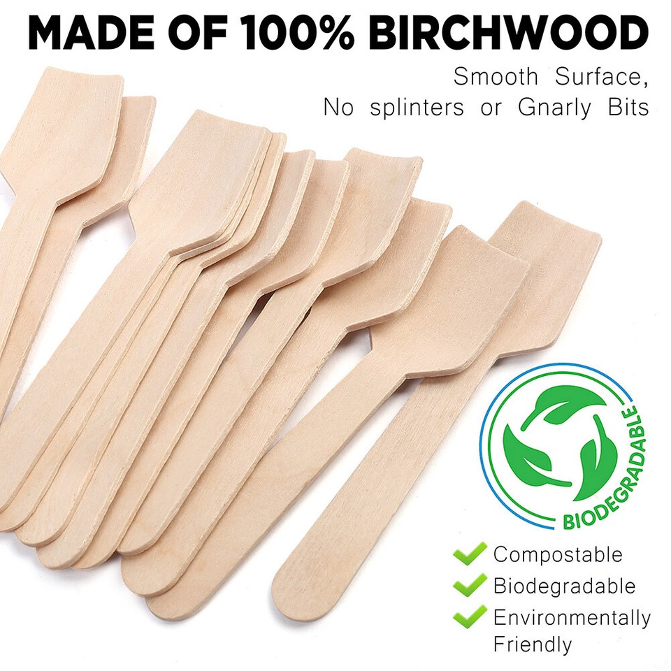 Disposable Wooden Spoons Wood Cutlery Spoon Tasting Sampling Taster ...