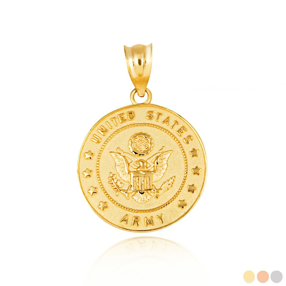 14K Solid Gold United States US Army Eagle Emblem Medallion Pendant ...