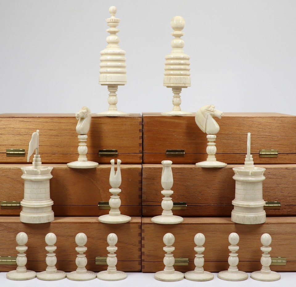 Hand Carved Bone Chess Set Circa 1890 | eBay