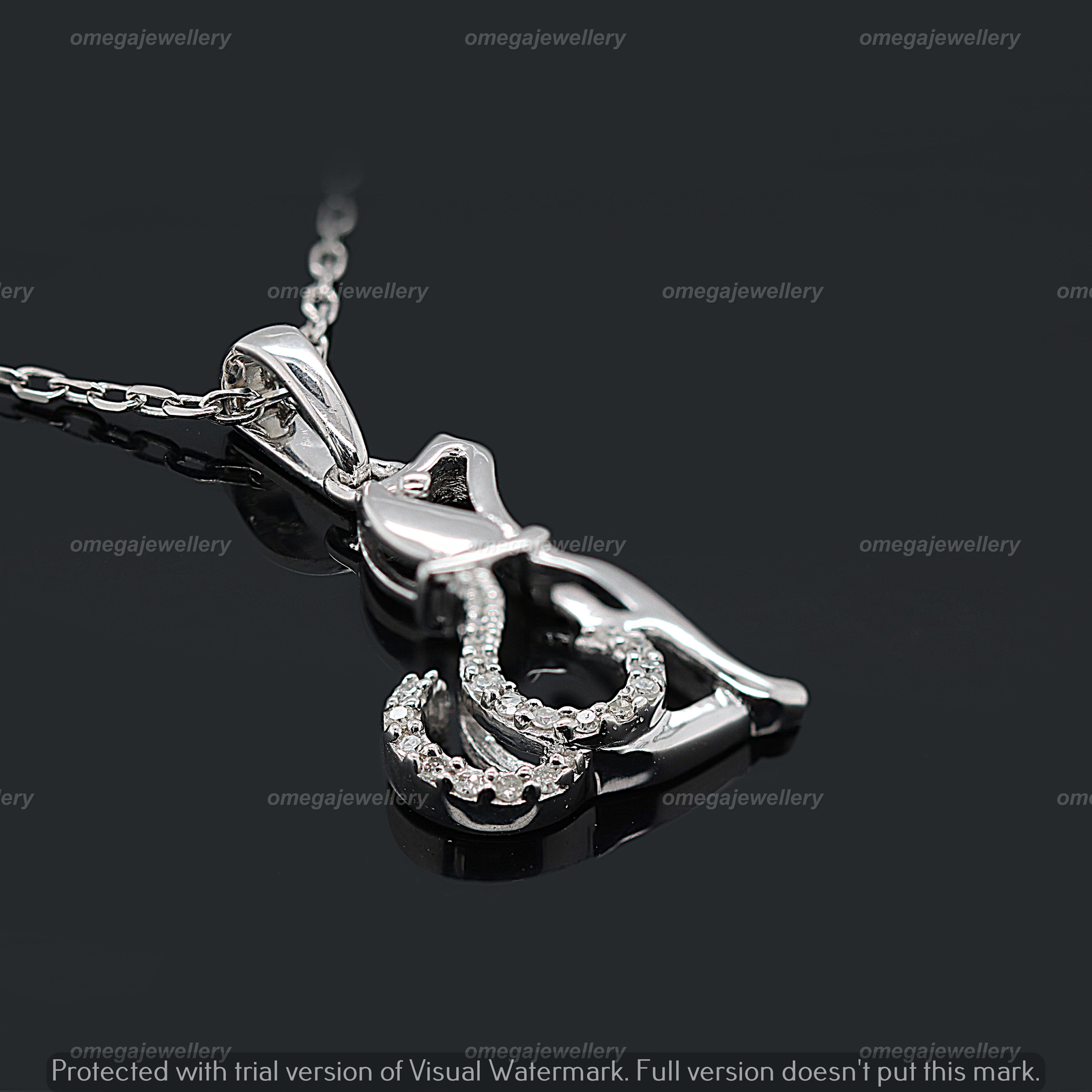 14K White Gold 0.05 Ct Certified Natural Diamond Dog Pendant 18" Chain ...