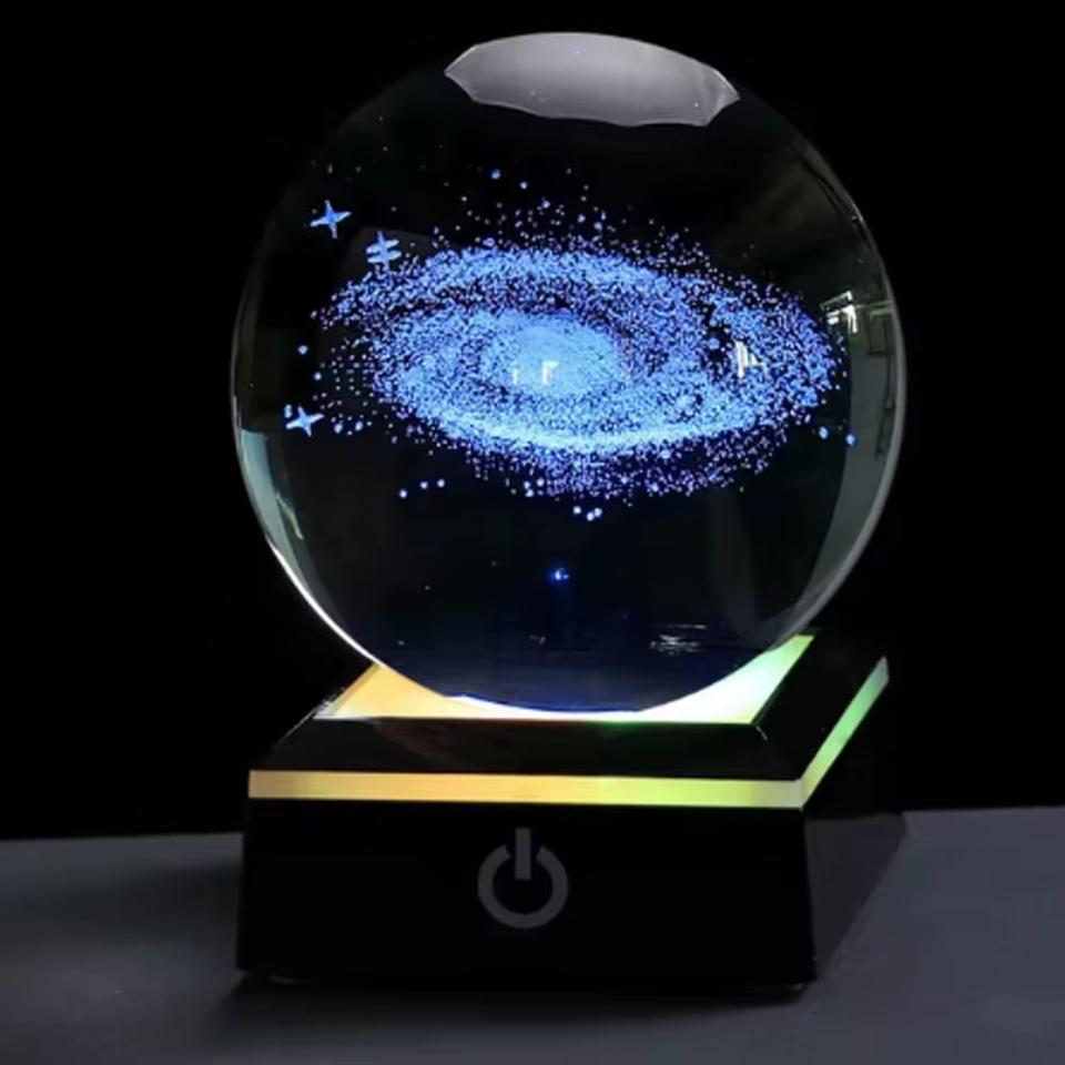 USB Night Light LED Crystal Ball Table Lamp 3D Moon Planet Galaxy Decor ...