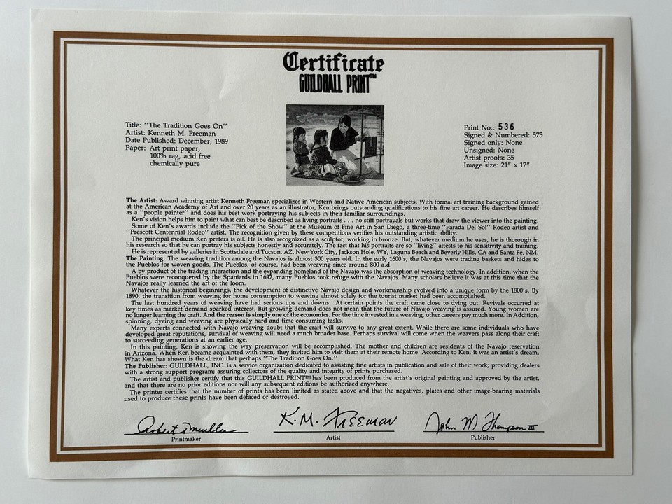 Native American Print Artist: Kenneth M. Freeman “The Tradition Goes On ...