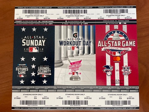 2018 MLB BASEBALL ALL-STAR GAME FULL unused TICKET STRIP Nationals | eBay