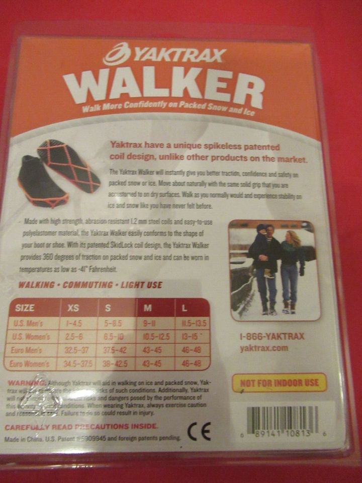 Yaktrax Walker Traction Cleats for Snow and Ice Black, Size Small, New ...