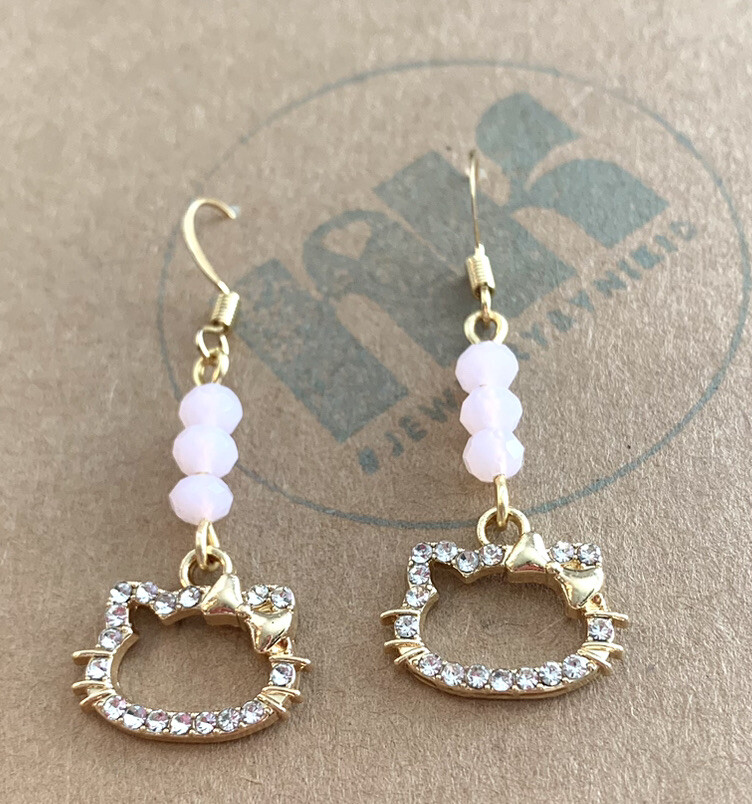 Hello Kitty Dangle Earrings Pink Glass Beads Kawaii Anime Character ...