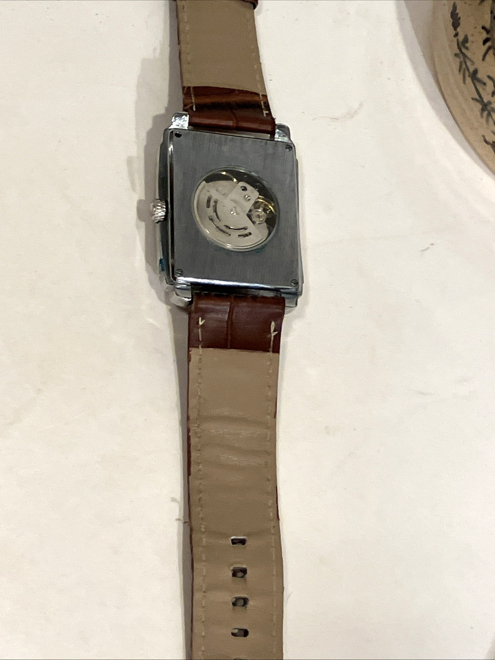 GOER Men’s Watch Beige Face Silver Trim Brown Leather Band | eBay