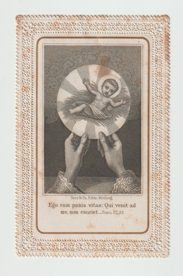 1890s Jesus Bread Of Life Holy Prayer Card Latin Paper Lace Die Cut ...