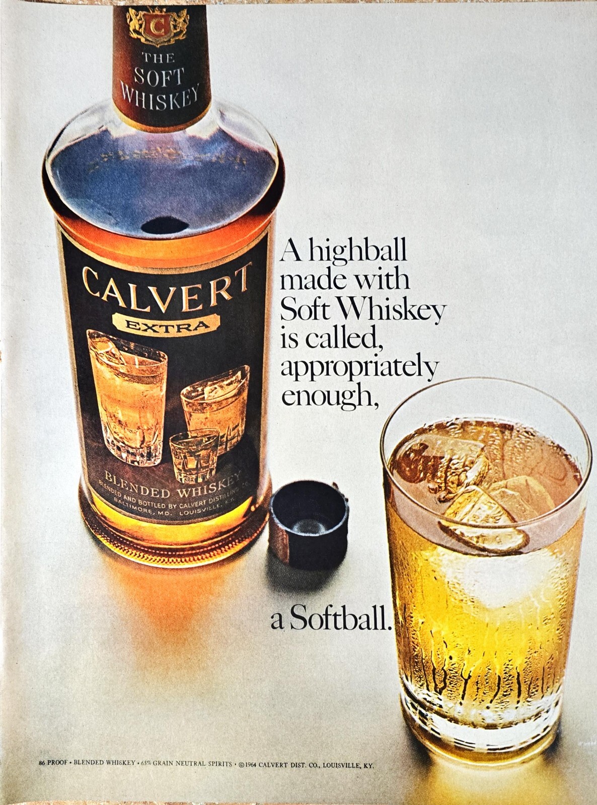 CALVERT EXTRA The Soft Whiskey - Blended Whiskey - Softball - 1964 ...