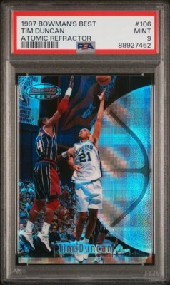 1997 Bowman's Best Atomic Refractor Tim Duncan Rookie RC #106 PSA 9 ...