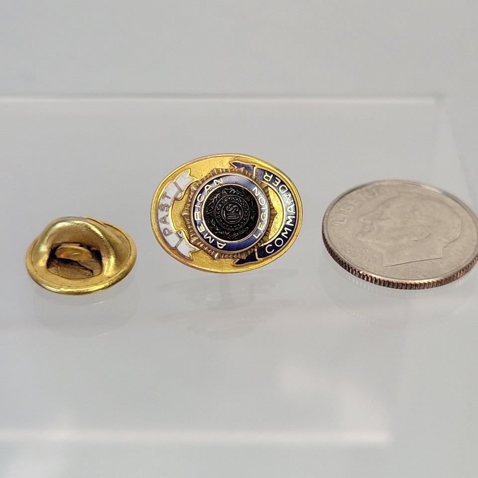Vtg Solid 10K Yellow Gold American Legion Past Commander Pin White/Blue ...