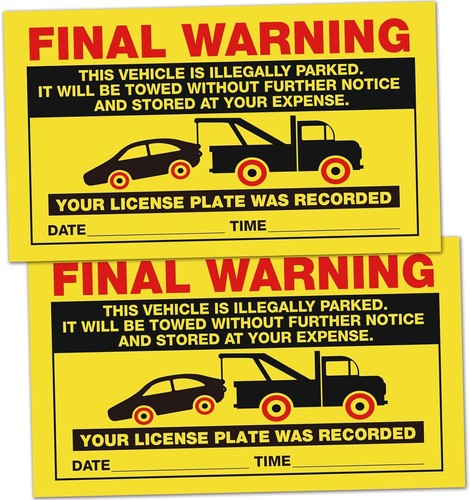 50 Final Warning Stickers, Parking Violation Notice Vehicle is ...