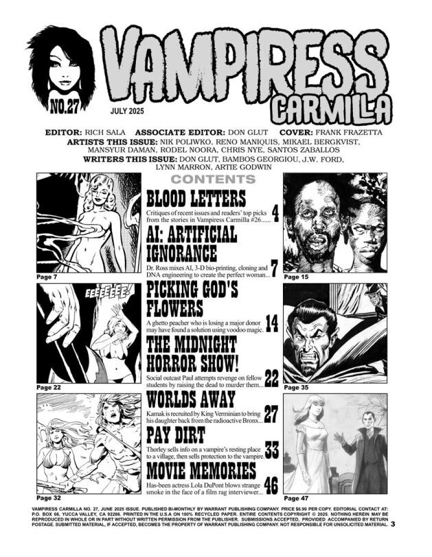 VAMPIRESS CARMILLA MAGAZINE #27 JULY 2025 NM 9.4 (UNREAD) WARRANT PUB ...