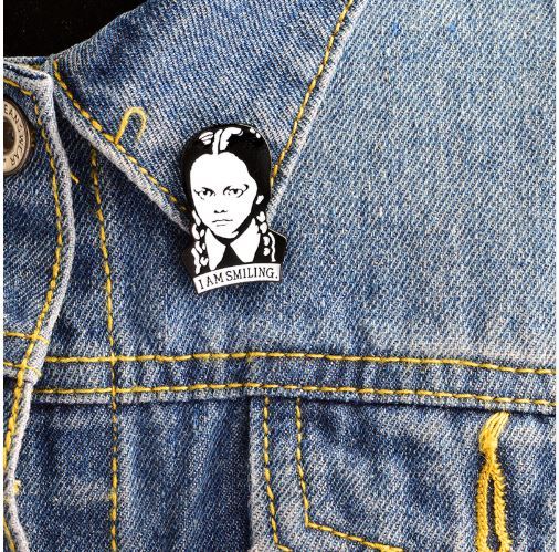 Wednesday Addams I am smiling Gothic Horror Enamel Pin Badge UK Stock ...