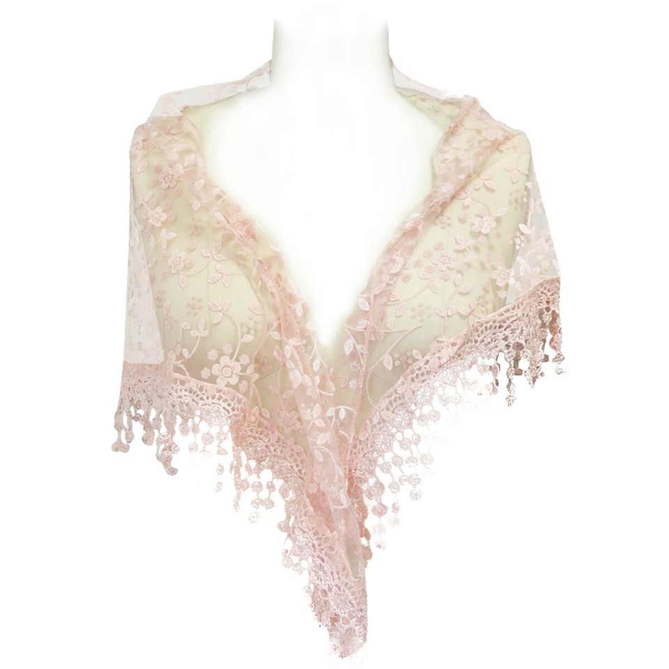 Wrapables Embroidered Floral Lace Triangle Scarf, Pink | eBay