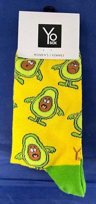 Yo Sox Women's Crew Novelty Yellow Socks with Green Avocados Brand-New ...