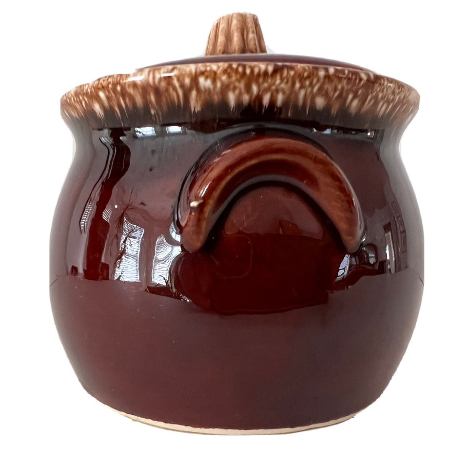 Vintage Hull Oven Safe USA Brown Drip Stoneware Little Pot & Lid ...