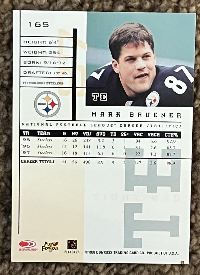 Mark Bruener AUTOGRAPH PITTSBURGH STEELERS Hand Signed 1998 Donruss ...