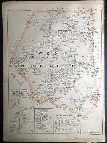 1899 33x22 color map Leacock Intercourse Caernarvon Adamstown West ...