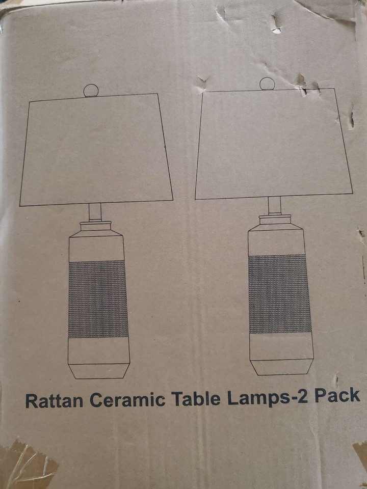 Hamucd White Boho Rattan Ceramic Lamps with Rope for Living Room Set of ...