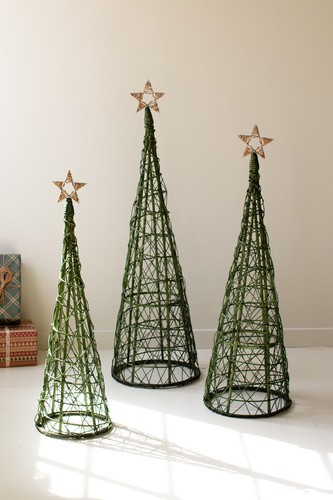 Green Willow Christmas Topiary Set With Natural Star Rattan XXL ~ Set ...