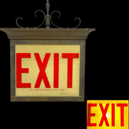 Antique 1920s Art Deco Movie Theater Hotel Lobby Lighted Exit Sign NYC ...