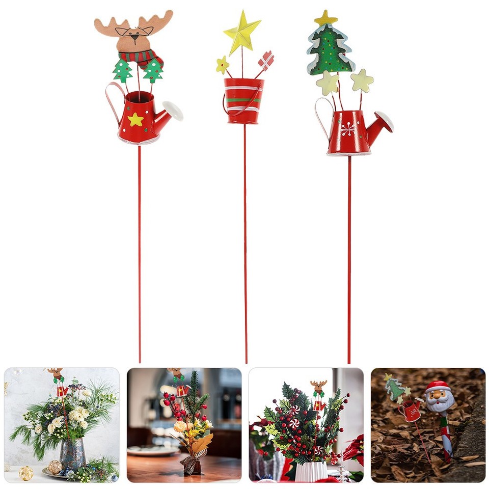 3 Pcs Flower Pot Metal Sign Garden Stakes Decorative Holiday Yard ...