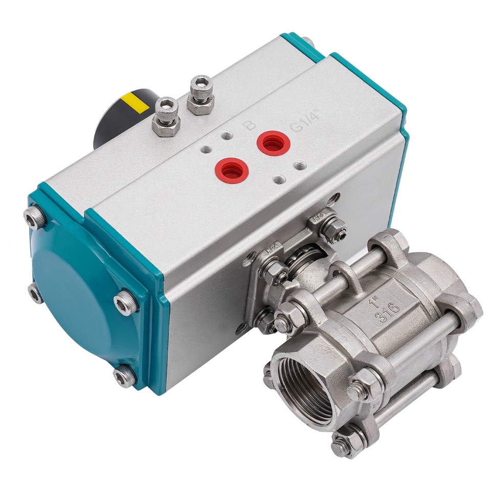 1" Inch Pneumatic Air Actuated Stainless Ball Valve Single Acting ...