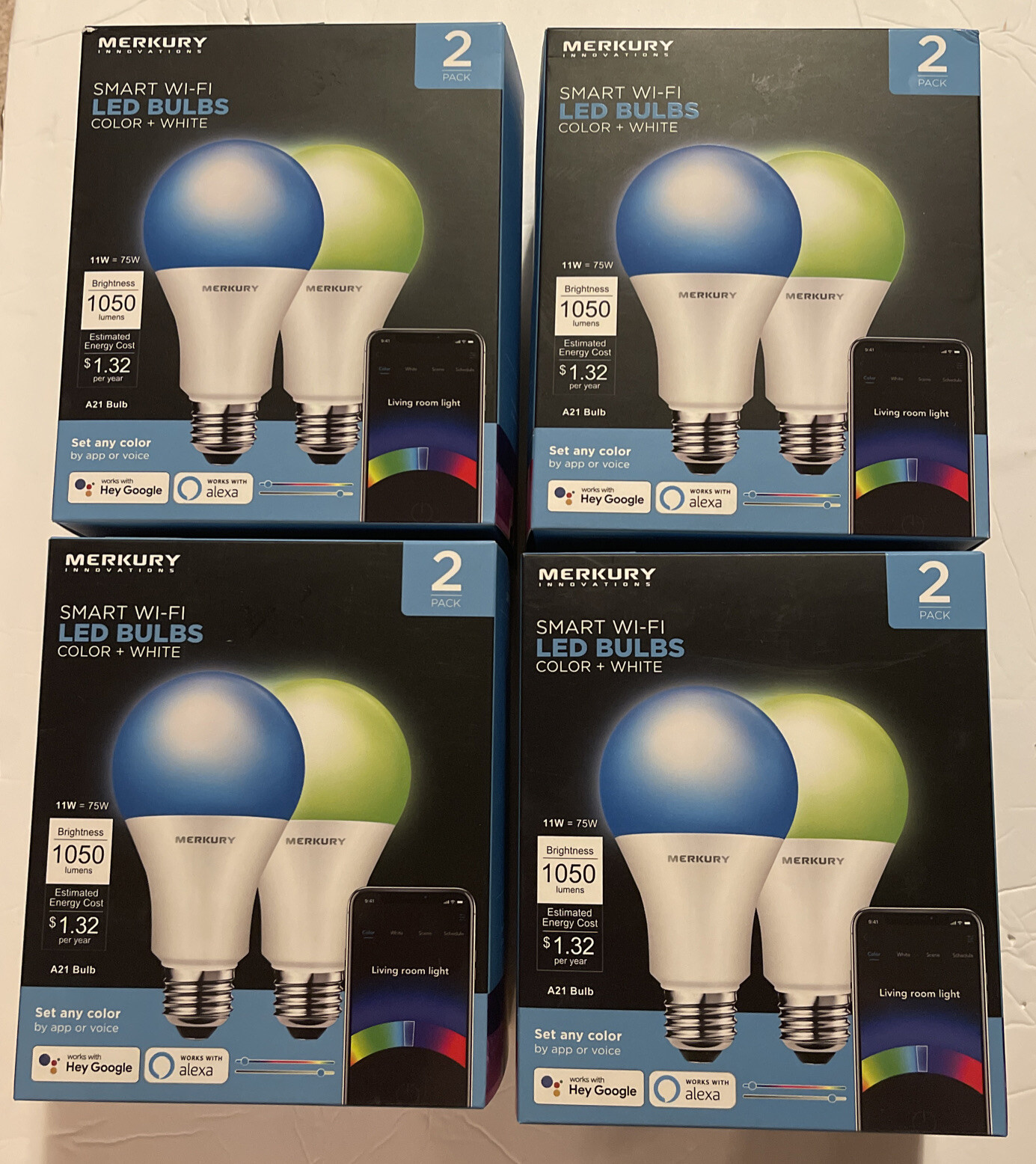 Merkury Innovations A21 Smart Wifi LED Light Bulbs Color + White Alexa ...