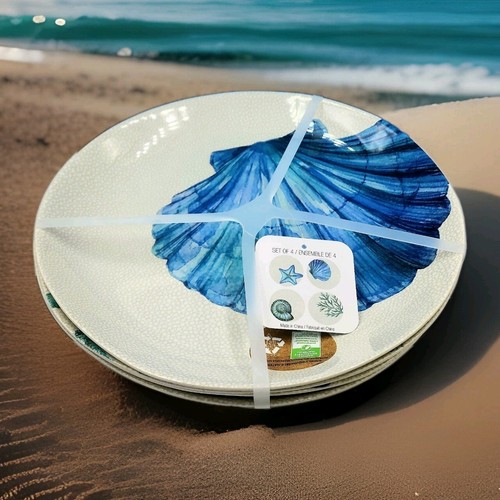 Set 4 SEA SHELLS 11” Melamine Dinner Plates Sigrid Olsen Crackle Mix ...
