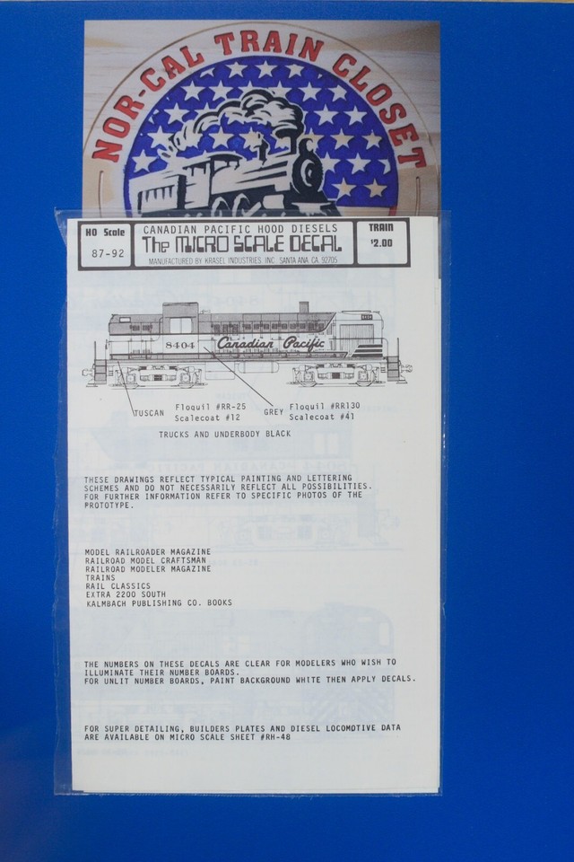 Microscale Decals HO Scale Canadian Pacific Hood Diesels RS2, RS10 ...