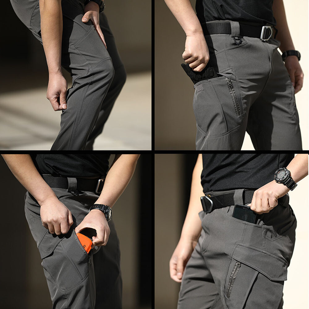 Mens Cargo Work Pants Combat Lightweight Stretch Casual Trousers Pocket ...