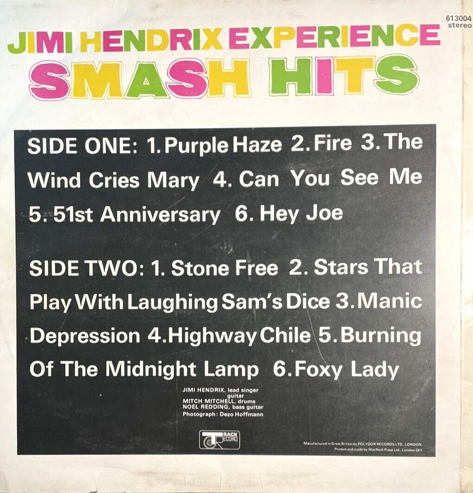 Authentic Jimi Hendrix / Smash Hits / Track Records Vinyl LP + BONUS LP ...