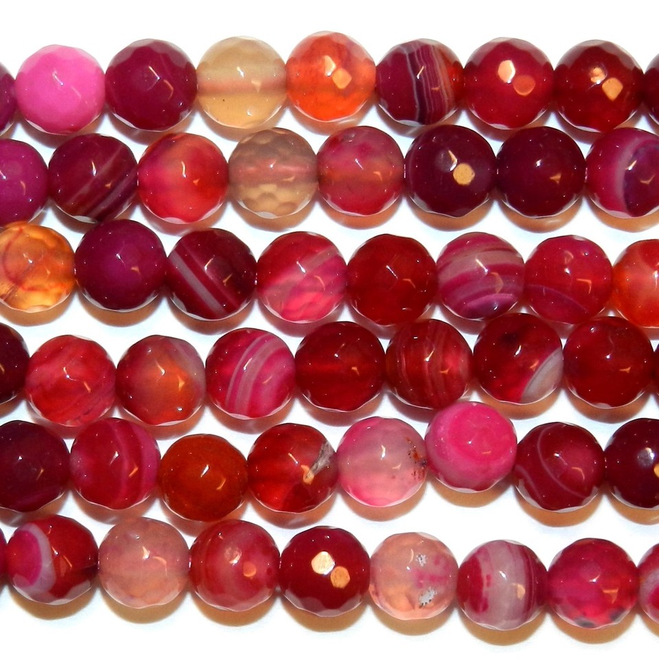 GR1810 Pink Fuchsia Rose Stripe 6mm Faceted Round Lace Agate Gemstone Bead 14" | eBay