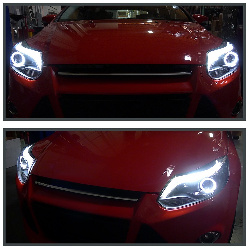 Black Fits 2012-2014 Ford Focus LED Bar Halo Projector Headlights Lamps ...