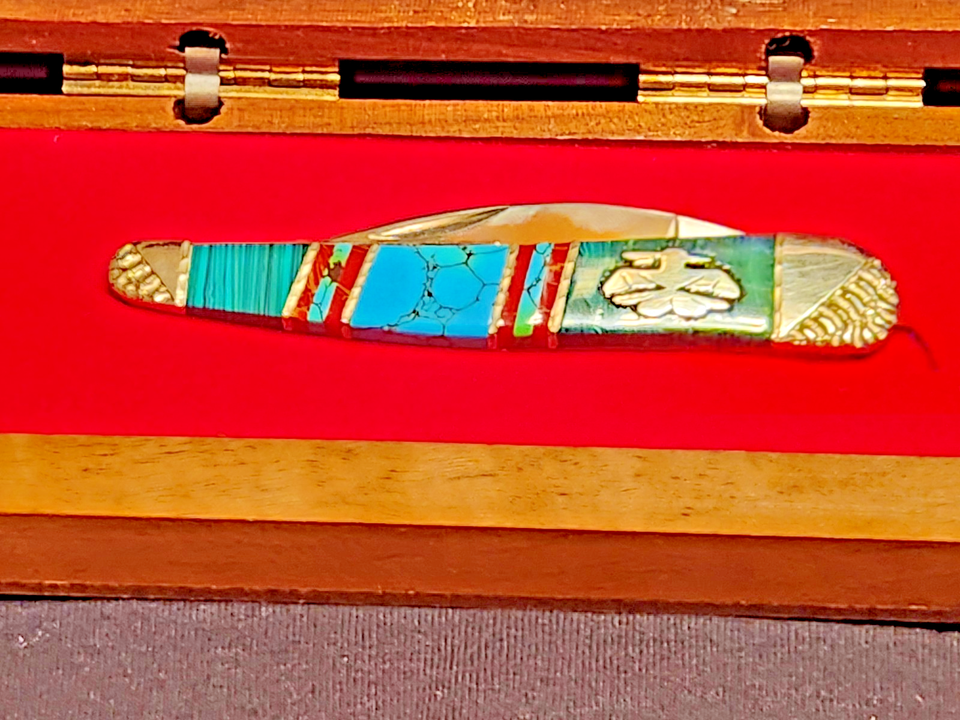 CASE XX BRIAN YELLOWHORSE KNIFE CUSTOM INLAID WITH TURQUOISE AND ...