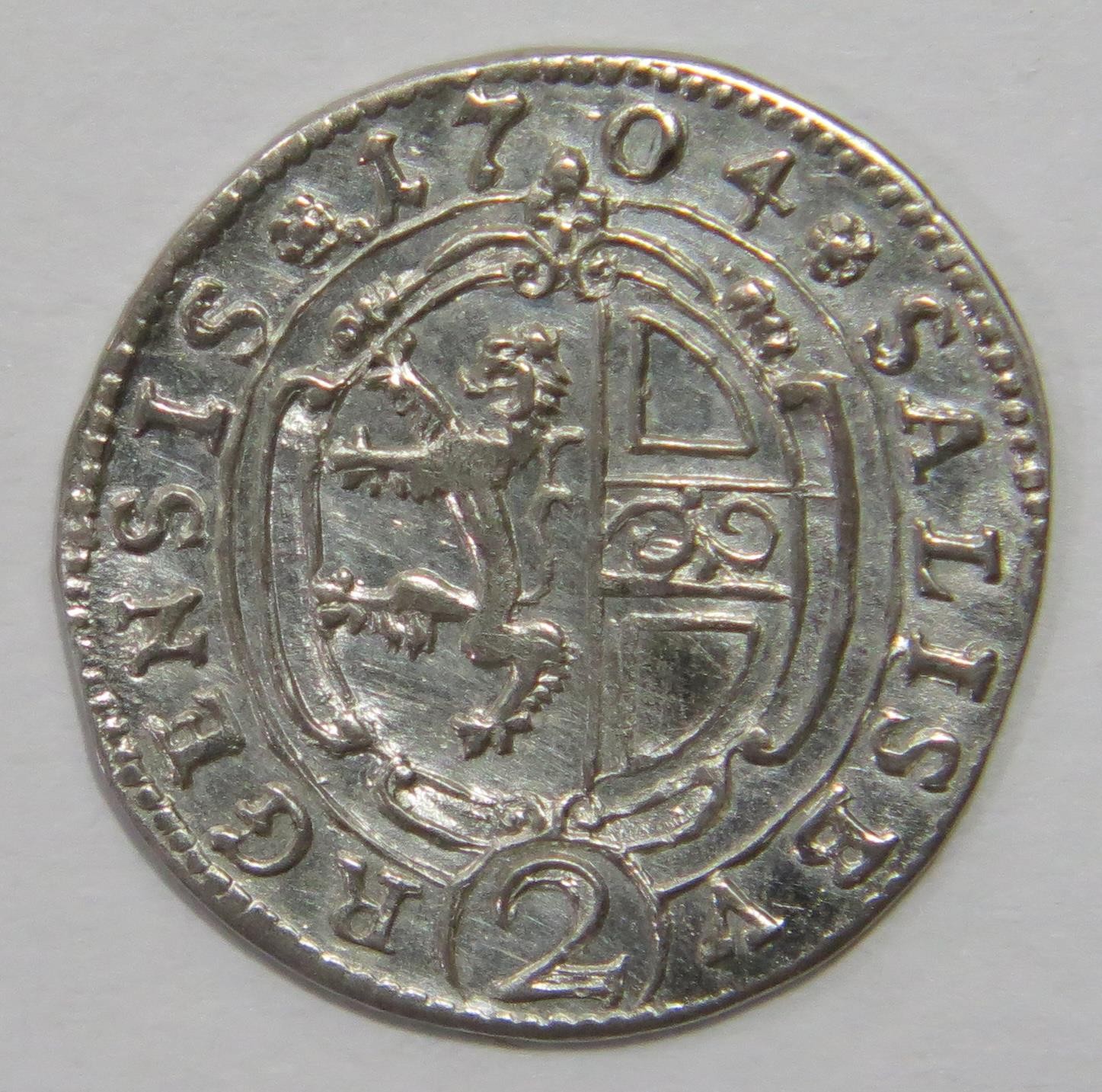 AUSTRIAN STATES 1704 2 KREUZERS SALZBURG JOHN ERNEST OF THUN SILVER ...