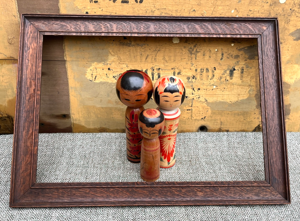 ANTIQUE 1920S FIGURED OAK REBATE PICTURE FRAME WITH ORIGINAL WOODEN ...