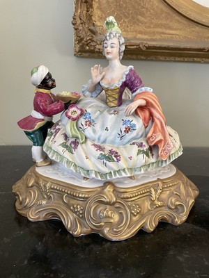 Dresden Porcelain Figurine Rococo Lady With A Footman German 19th/20th ...