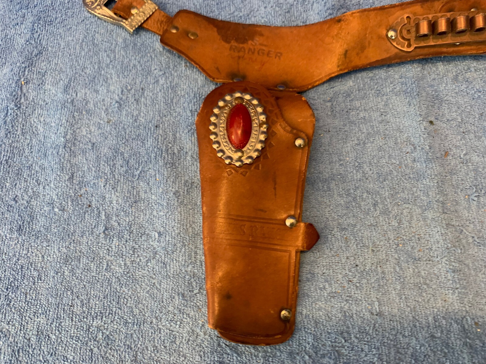 Texas Rangers Toy Leather Belt Twin Gun Holsters SOME MINOR DAMAGE ...